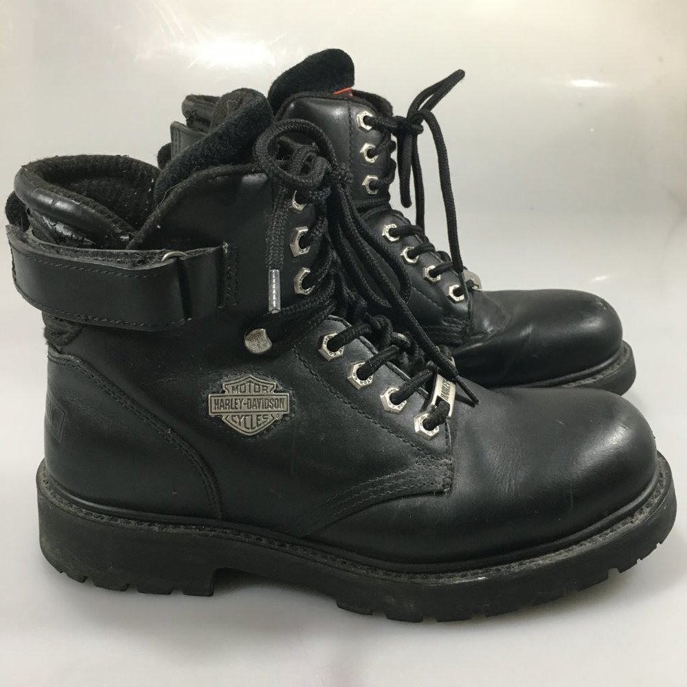Harley Davidson 8 Black Leather Motorcycle Ankle Boot… - Gem